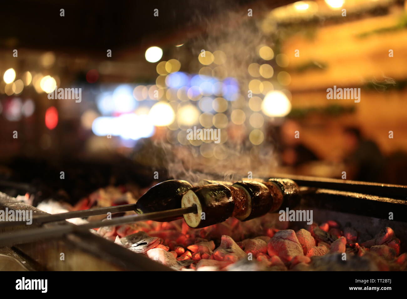 eggplant shish kebab fireside barbeque Stock Photo - Alamy