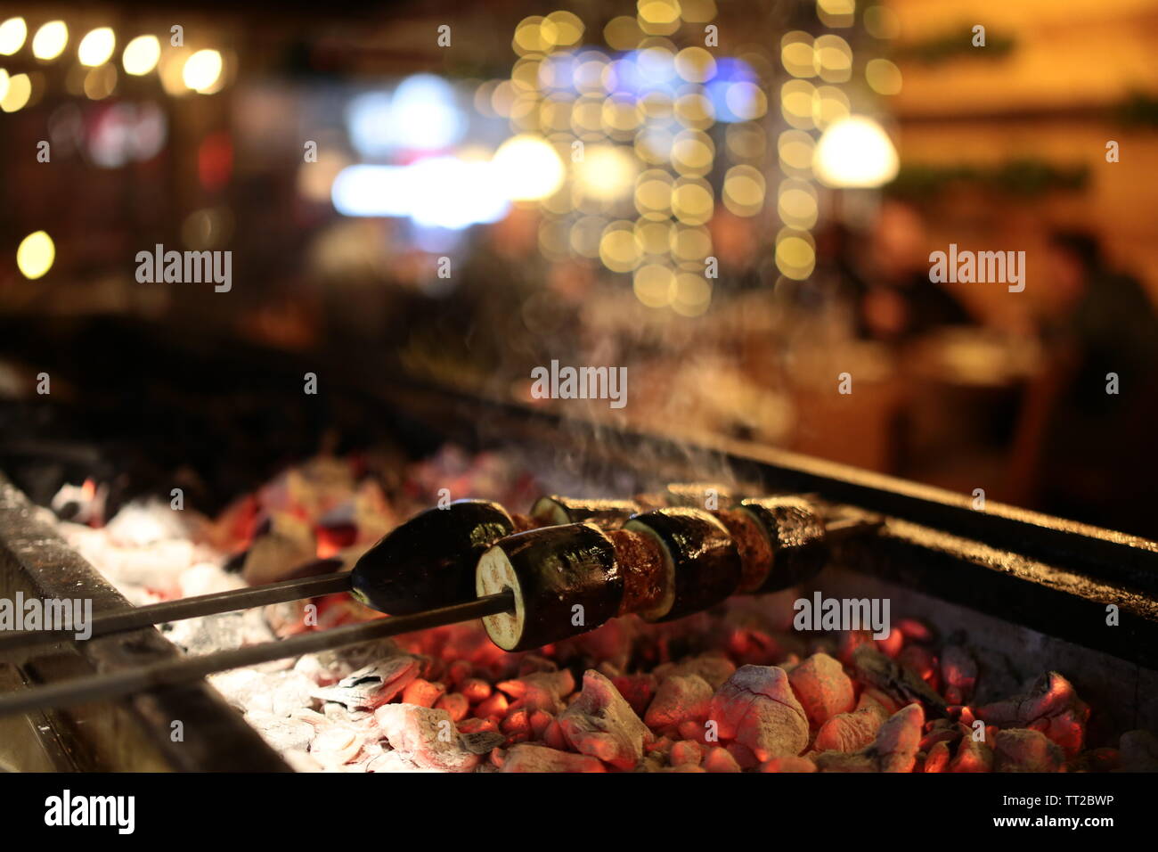 eggplant shish kebab fireside barbeque Stock Photo - Alamy