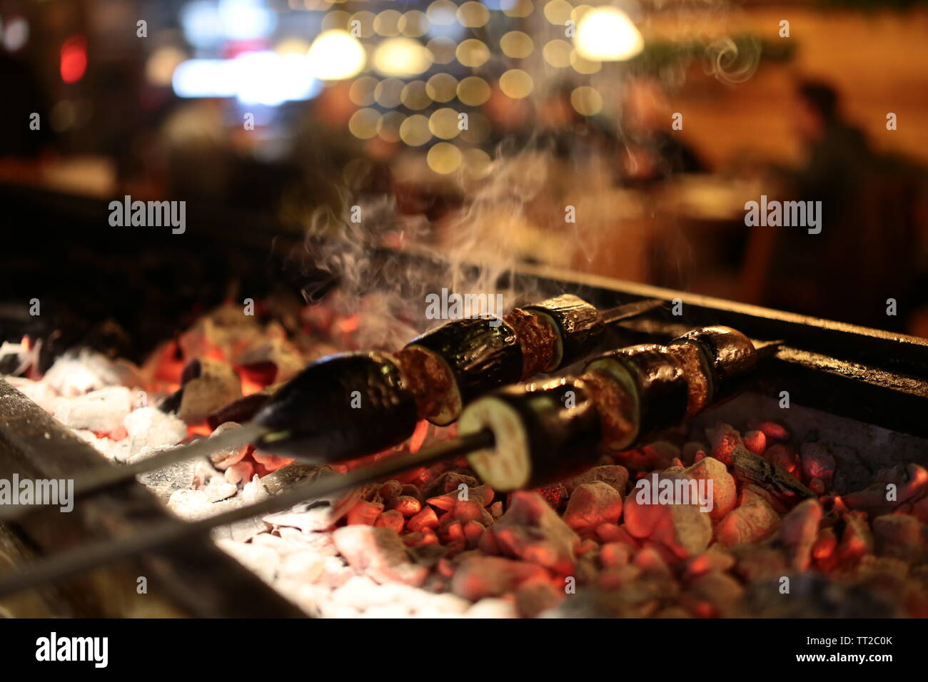 eggplant shish kebab fireside barbeque Stock Photo - Alamy