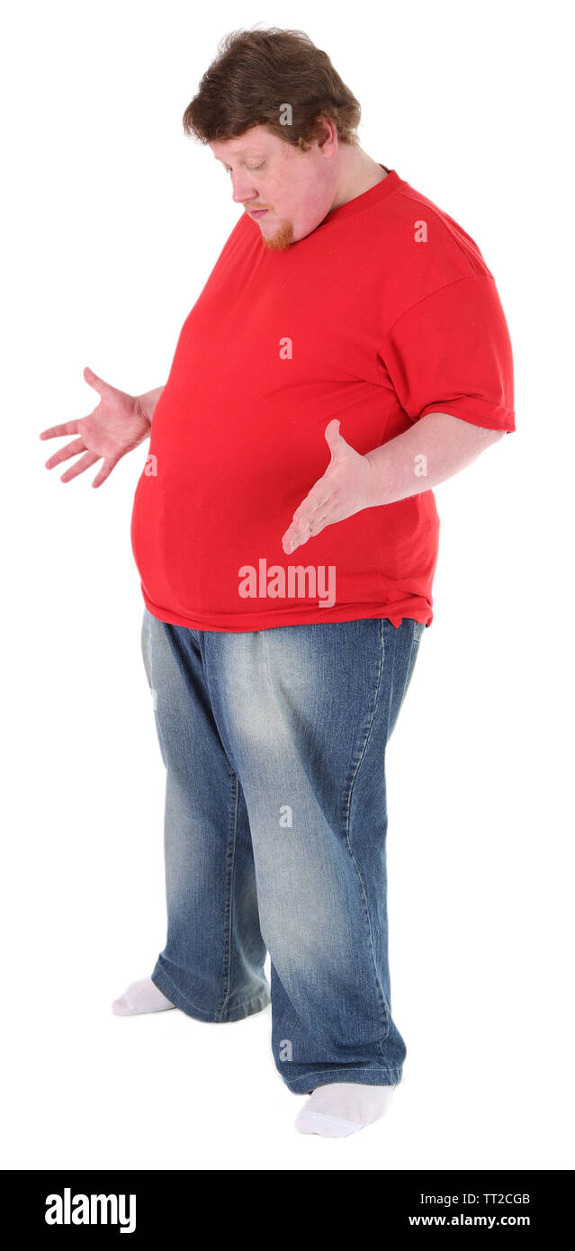 Fat man isolated on white Stock Photo - Alamy