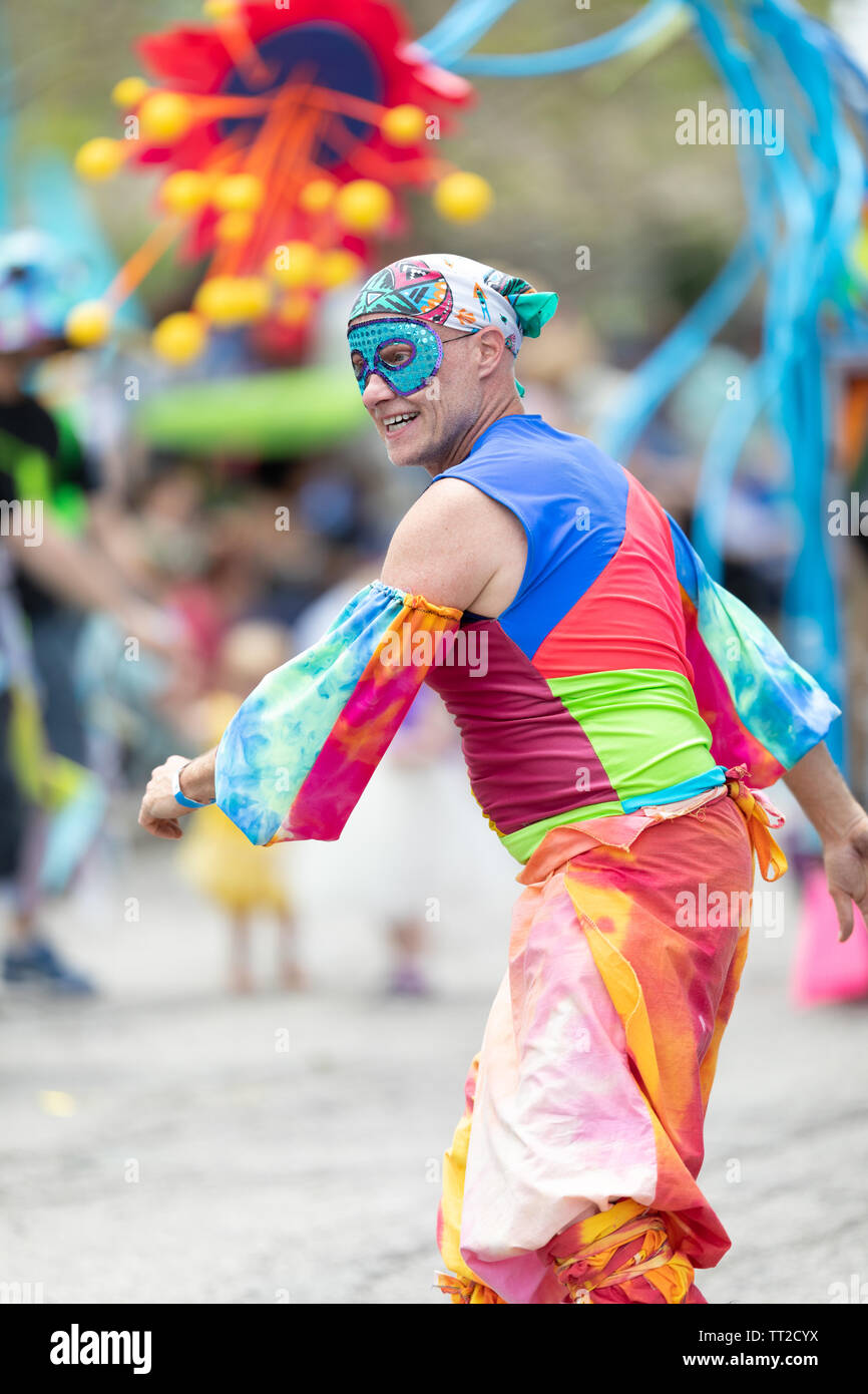 Cleveland, Ohio, USA - June 8, 2019: Parade the Circle, man wearing a ...