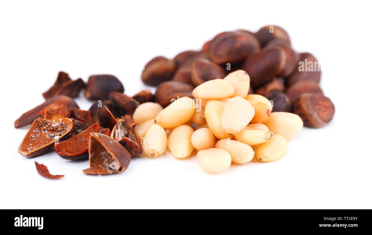 Cedar pine nuts isolated on white Stock Photo - Alamy