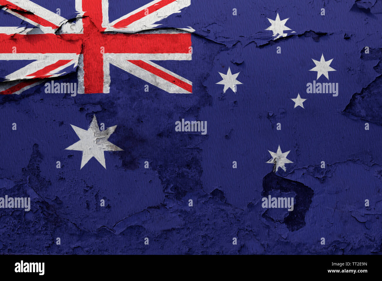 Australia flag painted on the cracked grunge concrete wall Stock Photo ...