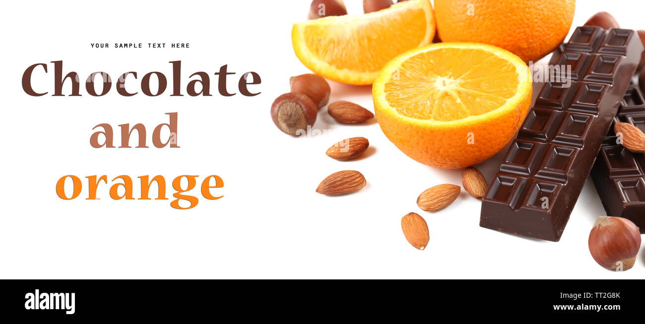 Chocolate, orange and nuts isolated on white Stock Photo - Alamy
