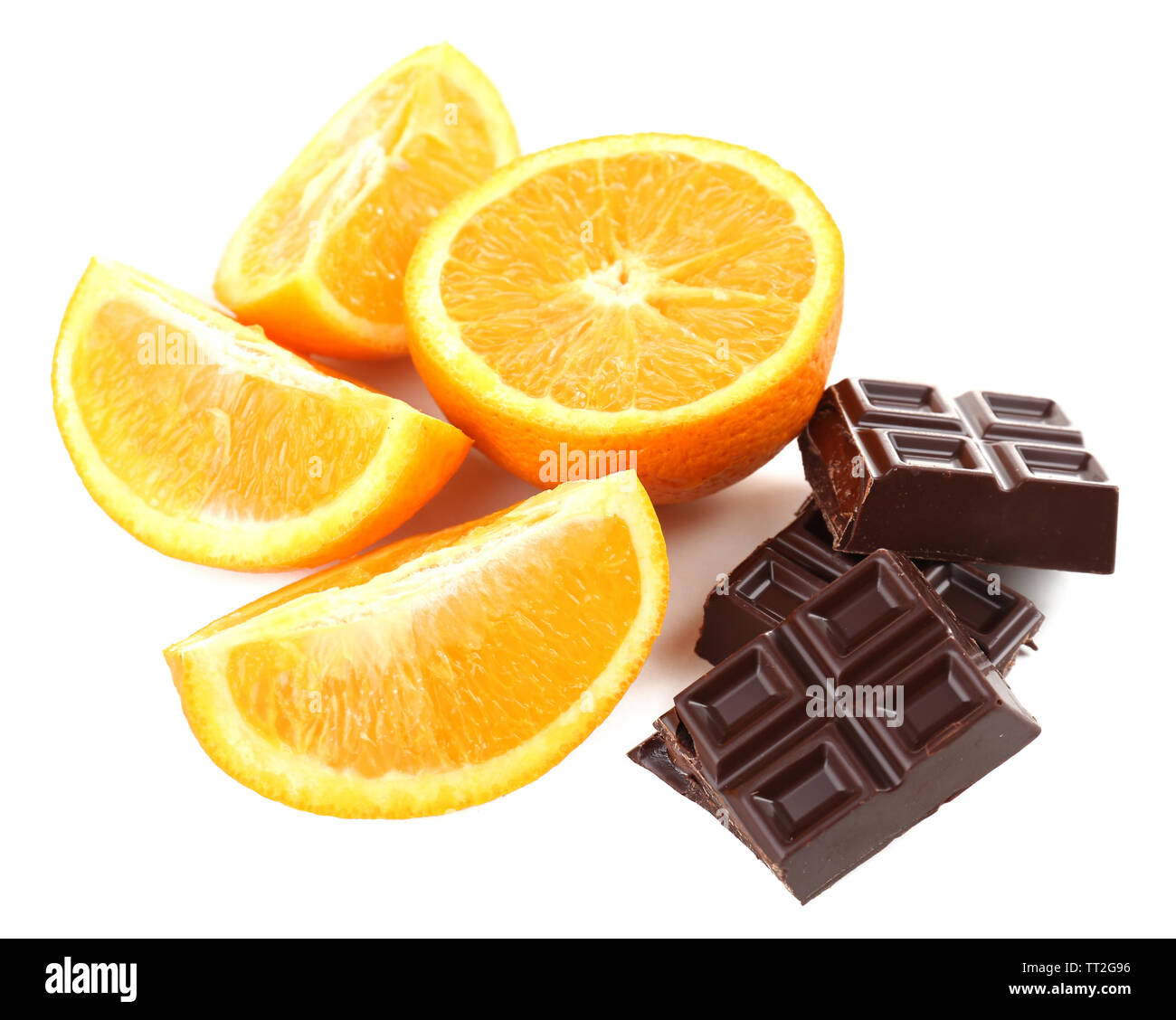 Chocolate and orange isolated on white Stock Photo - Alamy