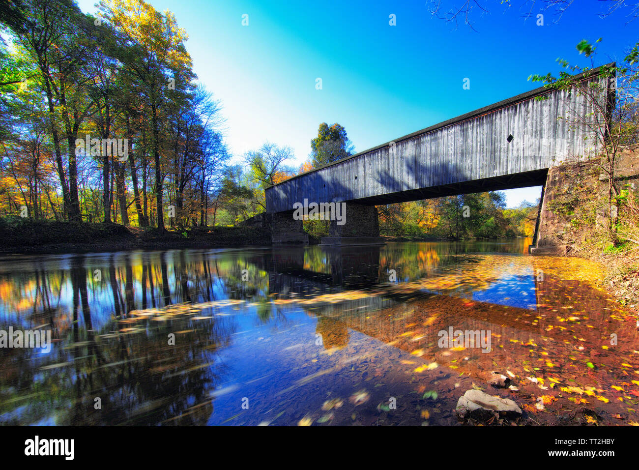 Low Angle View of the Schoefield Ford Covered Bridge, Newton ...