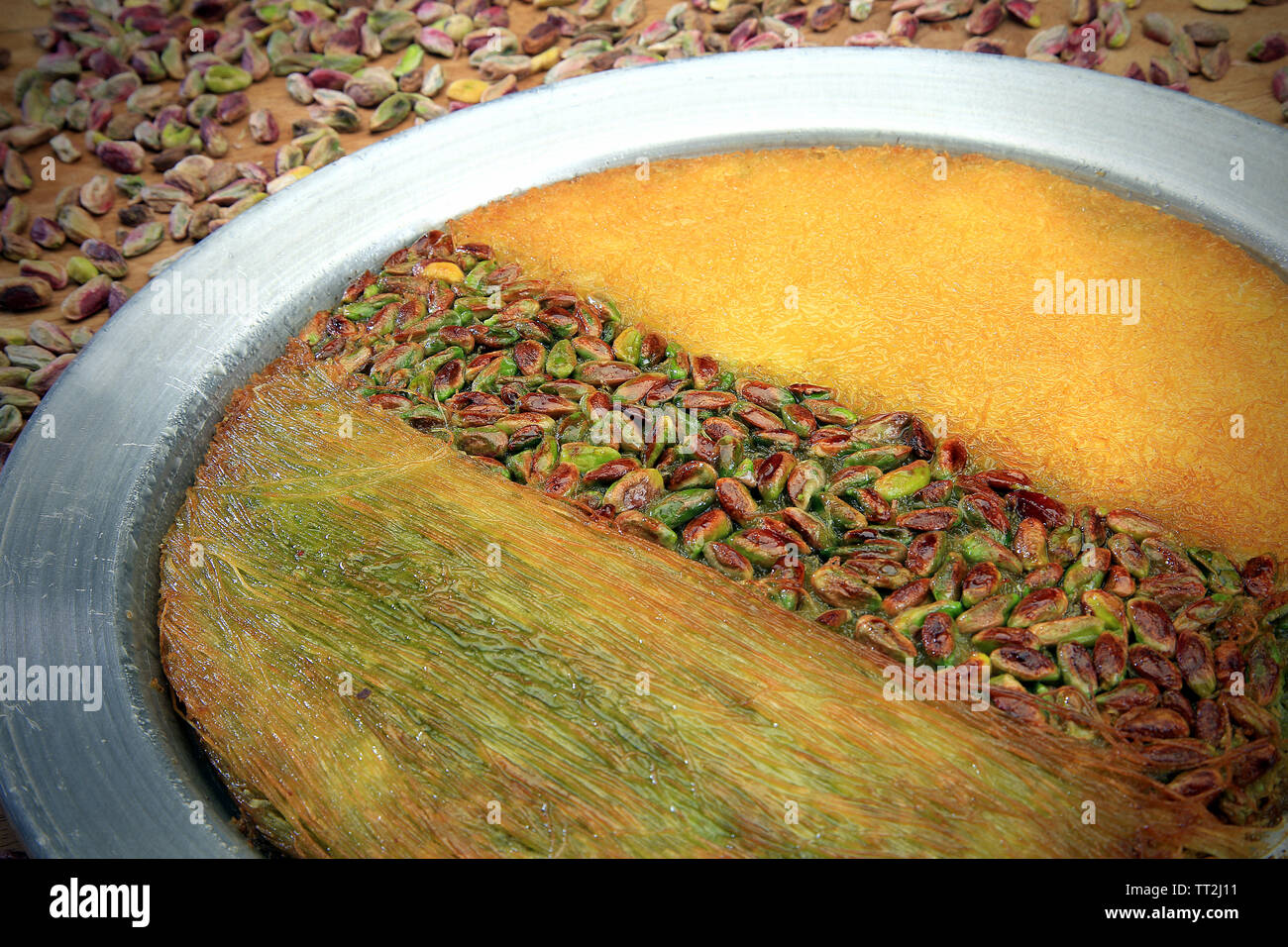 3 different pistachio turkish dessert in one Stock Photo - Alamy
