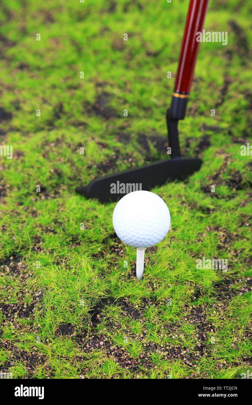 Golf club and ball on grass Stock Photo - Alamy