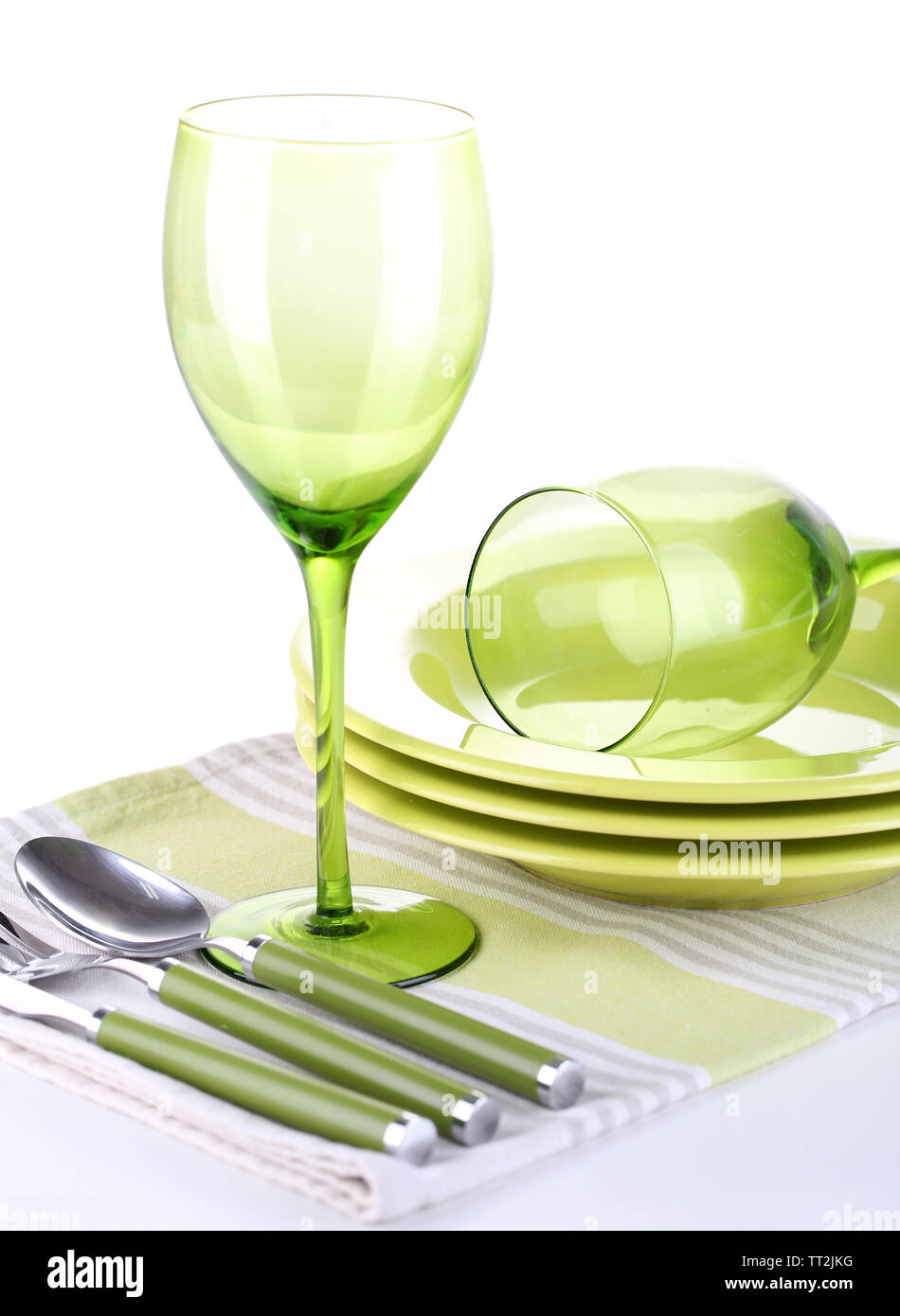 Green table settings, isolated white Stock Photo - Alamy