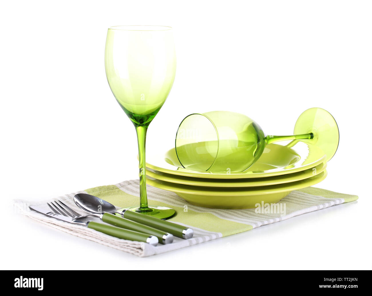Green table settings, isolated white Stock Photo - Alamy