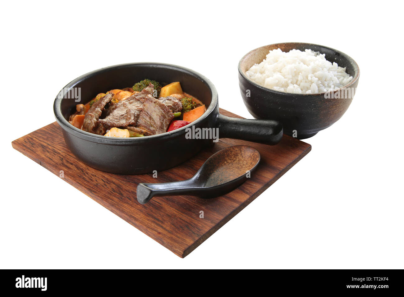 meat and vegetables main dish with rice side dish Stock Photo - Alamy