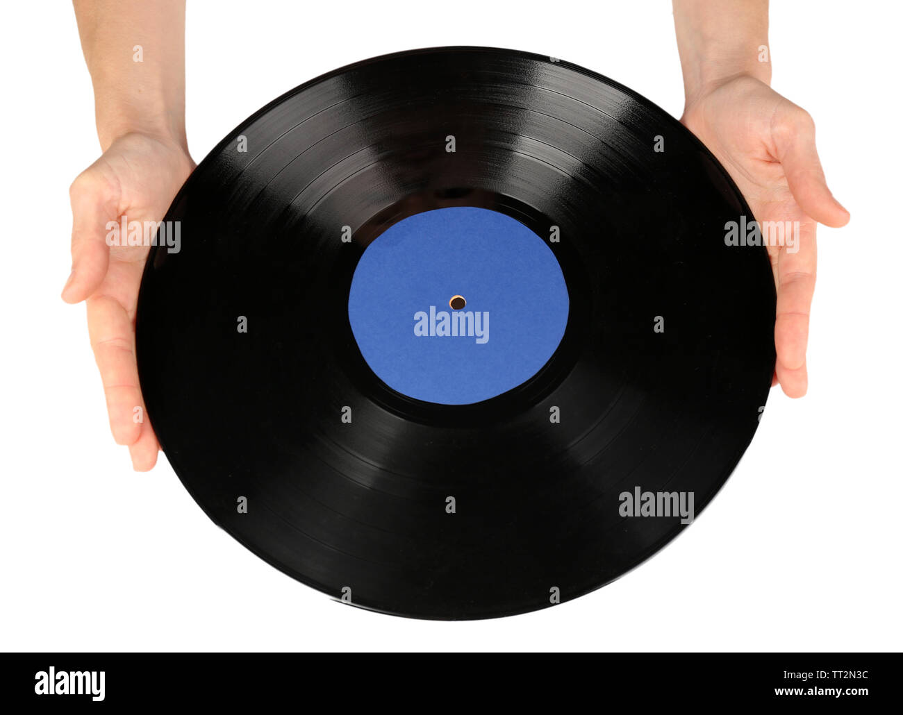 Hands holding old vinyl record, isolated on white Stock Photo - Alamy