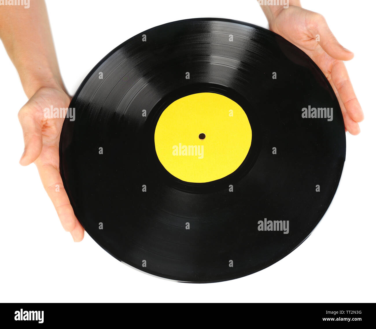 Hands holding old vinyl record, isolated on white Stock Photo - Alamy