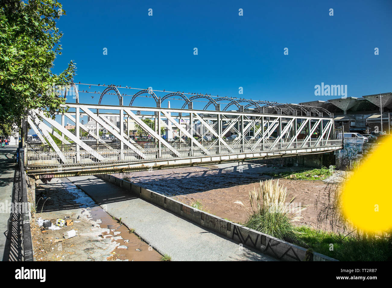 View on bridge across the Mapocho River in central Santiago.Chile Stock ...