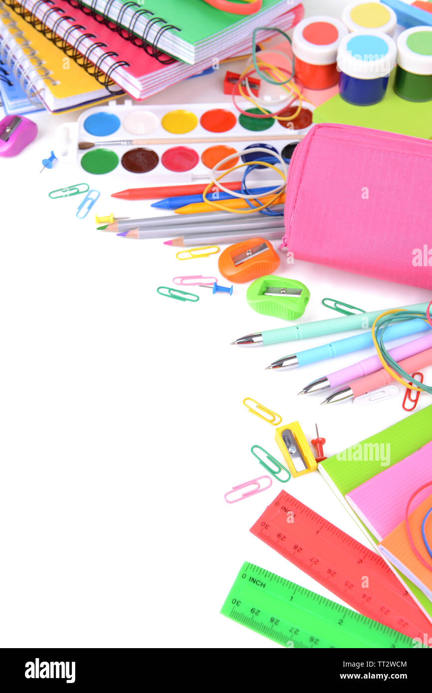 Bright school supplies close-up Stock Photo - Alamy