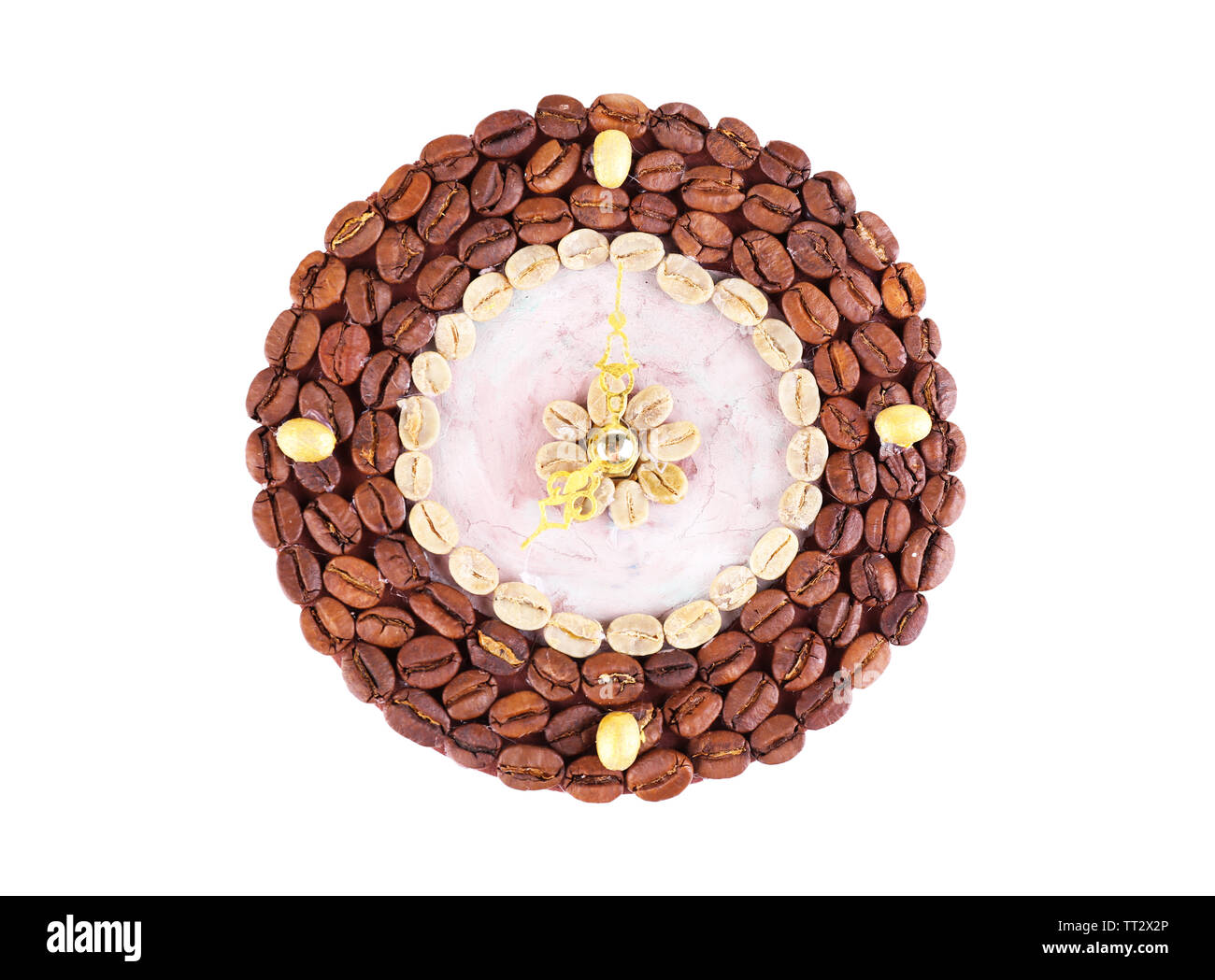 Beautiful clock of coffee beans, isolated on white Stock Photo - Alamy