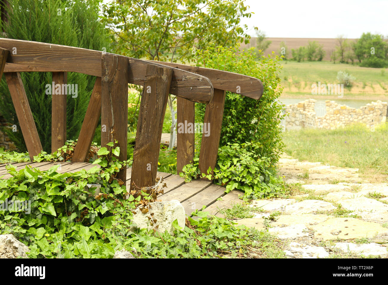 Old retro wooden bridge Stock Photo - Alamy