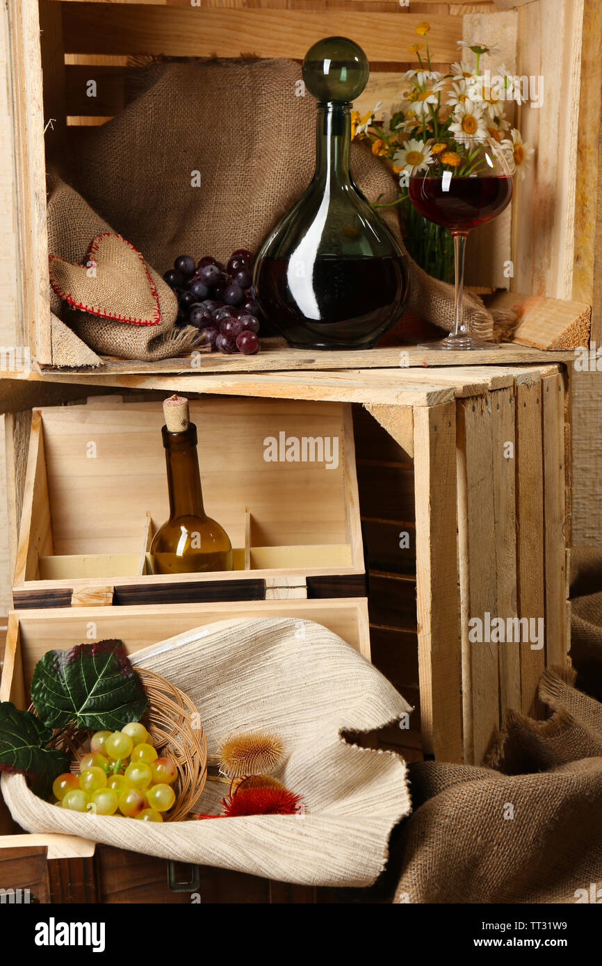 Beautiful still life with bottles of wine Stock Photo - Alamy