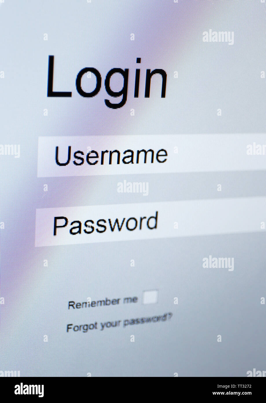 Login and password on monitor screen Stock Photo - Alamy