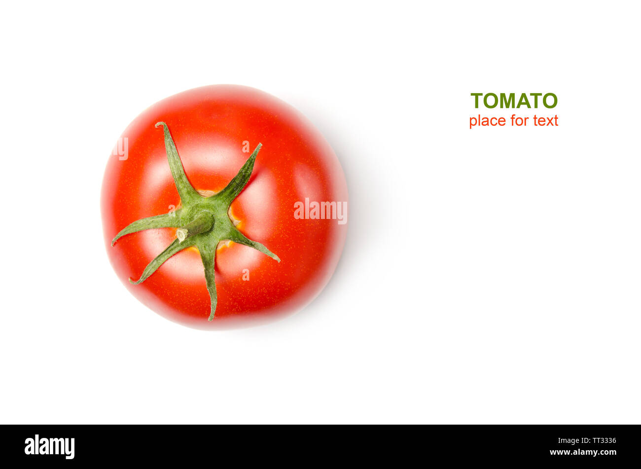 Ripe, bright, red tomato on a white background with a place for the ...