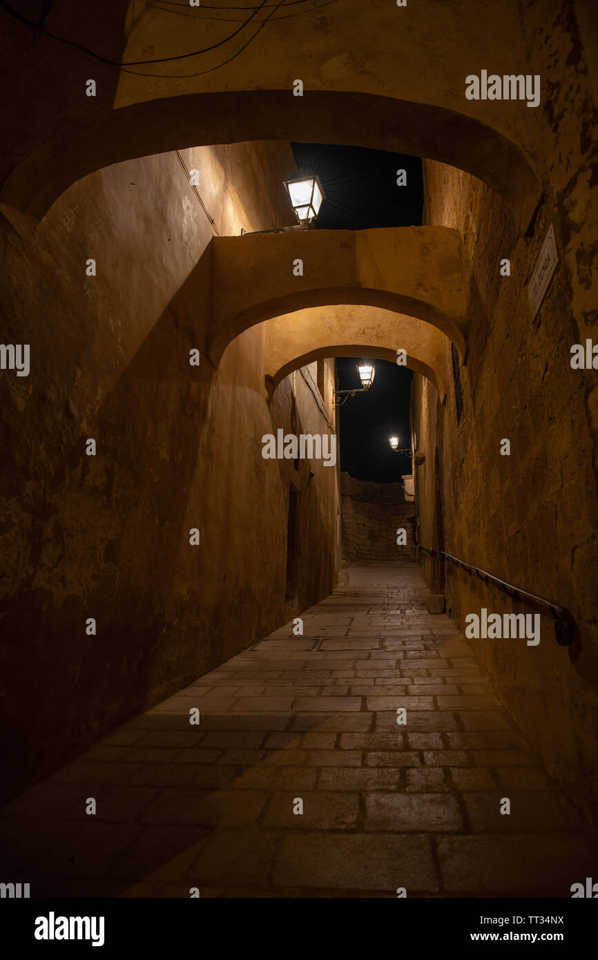 Streets of Gozo Citadella at Night Stock Photo - Alamy
