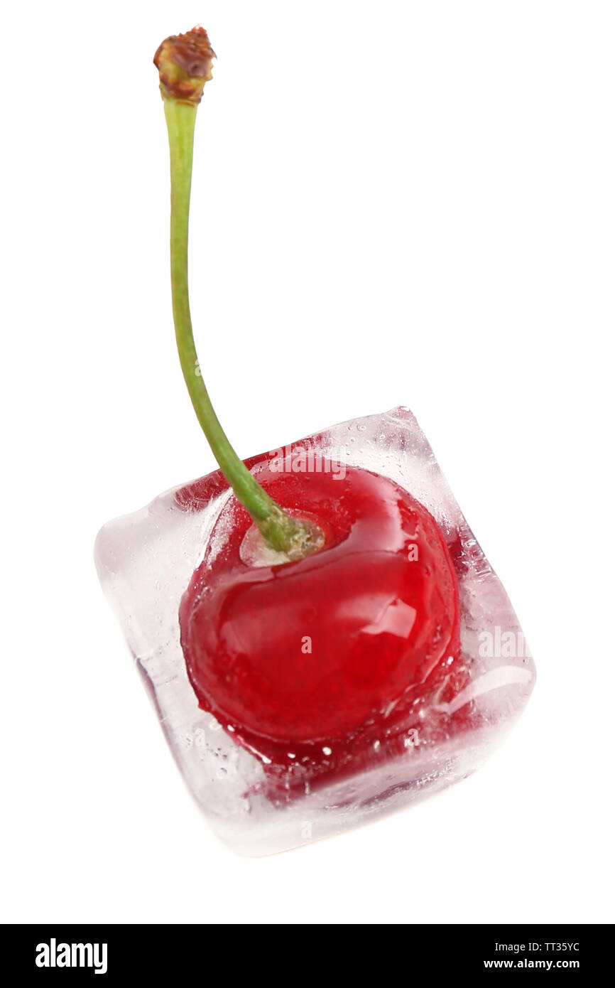 Cherry in ice cube isolated on white Stock Photo - Alamy