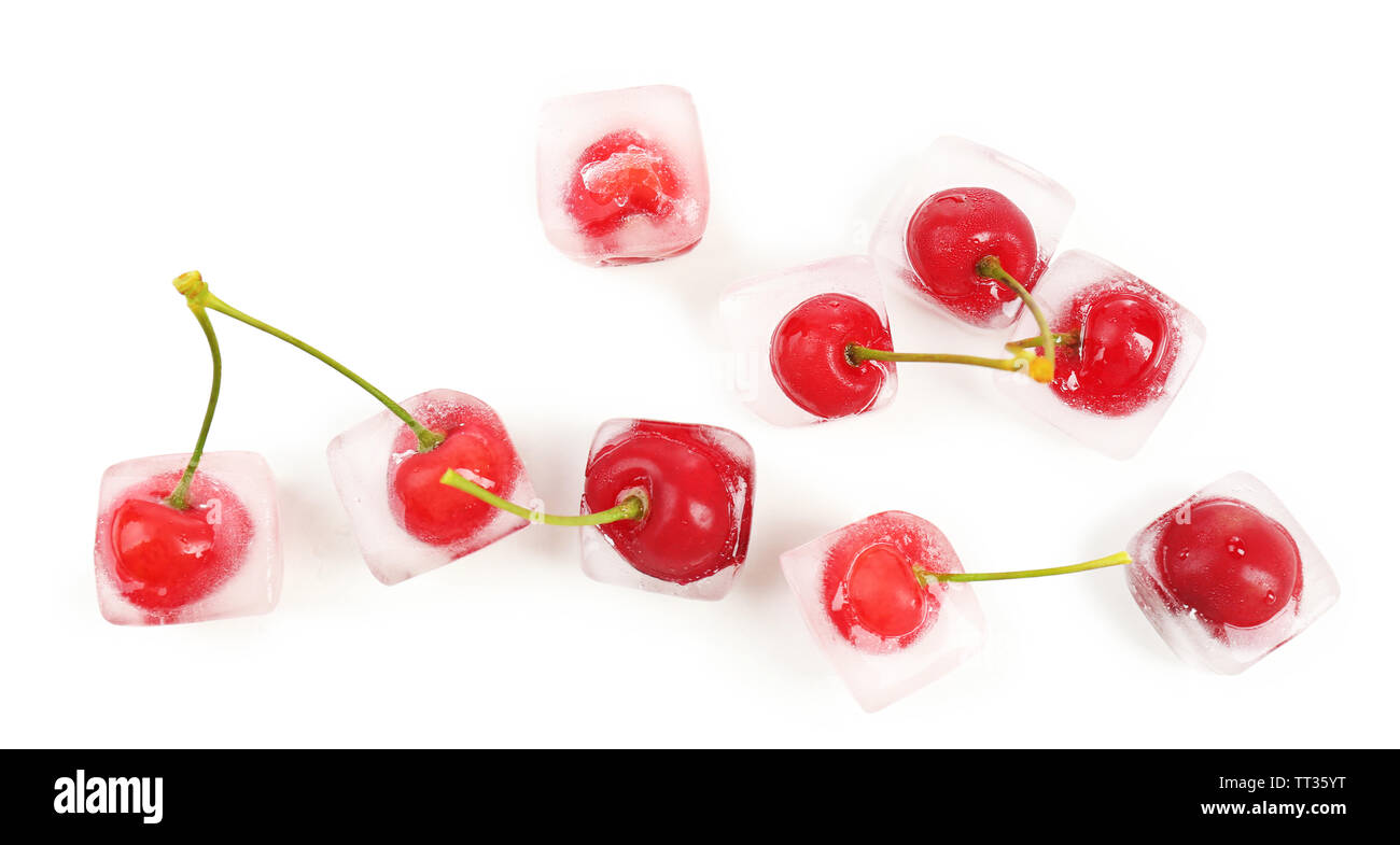 Cherry in ice cube isolated on white Stock Photo - Alamy