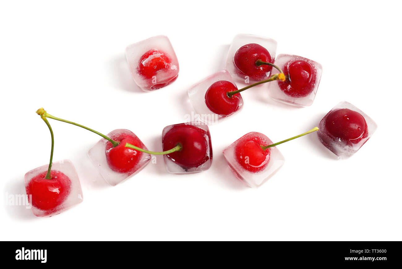 Cherry in ice cube isolated on white Stock Photo - Alamy