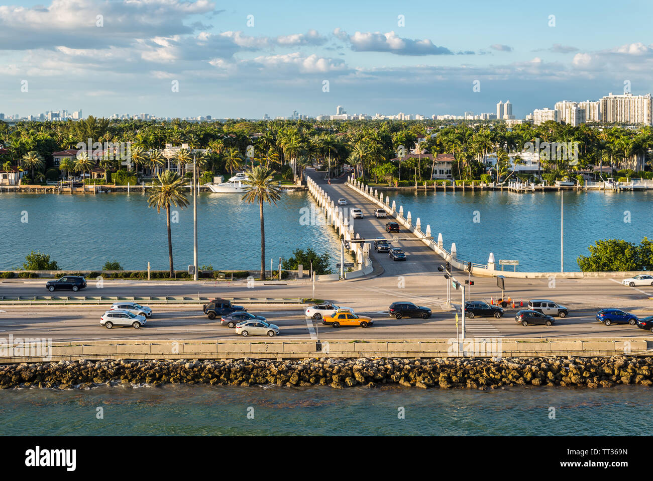 Miami, FL, United States - April 20, 2019: View of MacArthur Causeway ...