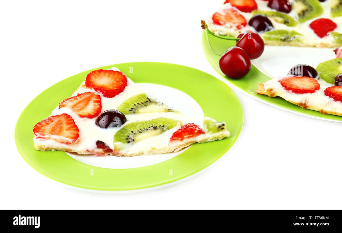 Homemade sweet pizza with fruits isolated on white Stock Photo - Alamy