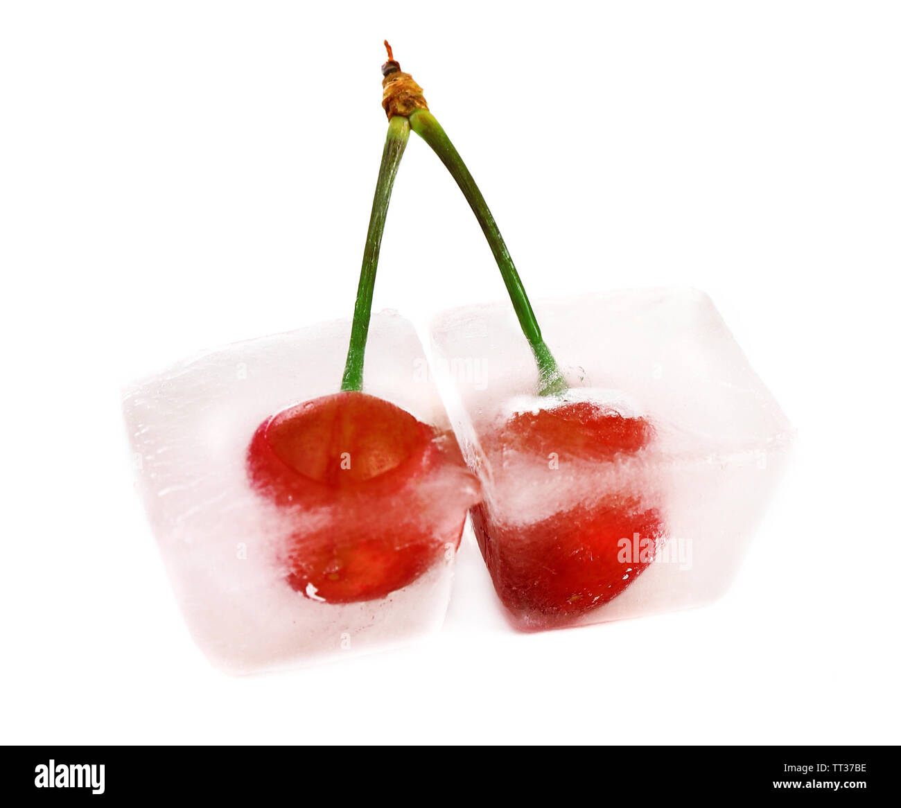 Cherry in ice cube isolated on white Stock Photo - Alamy