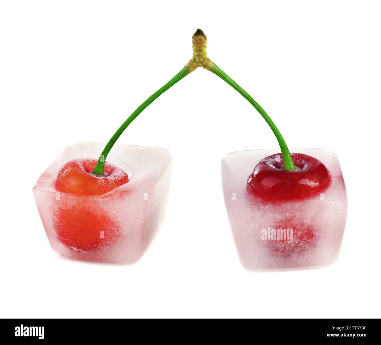 Cherry in ice cube isolated on white Stock Photo - Alamy