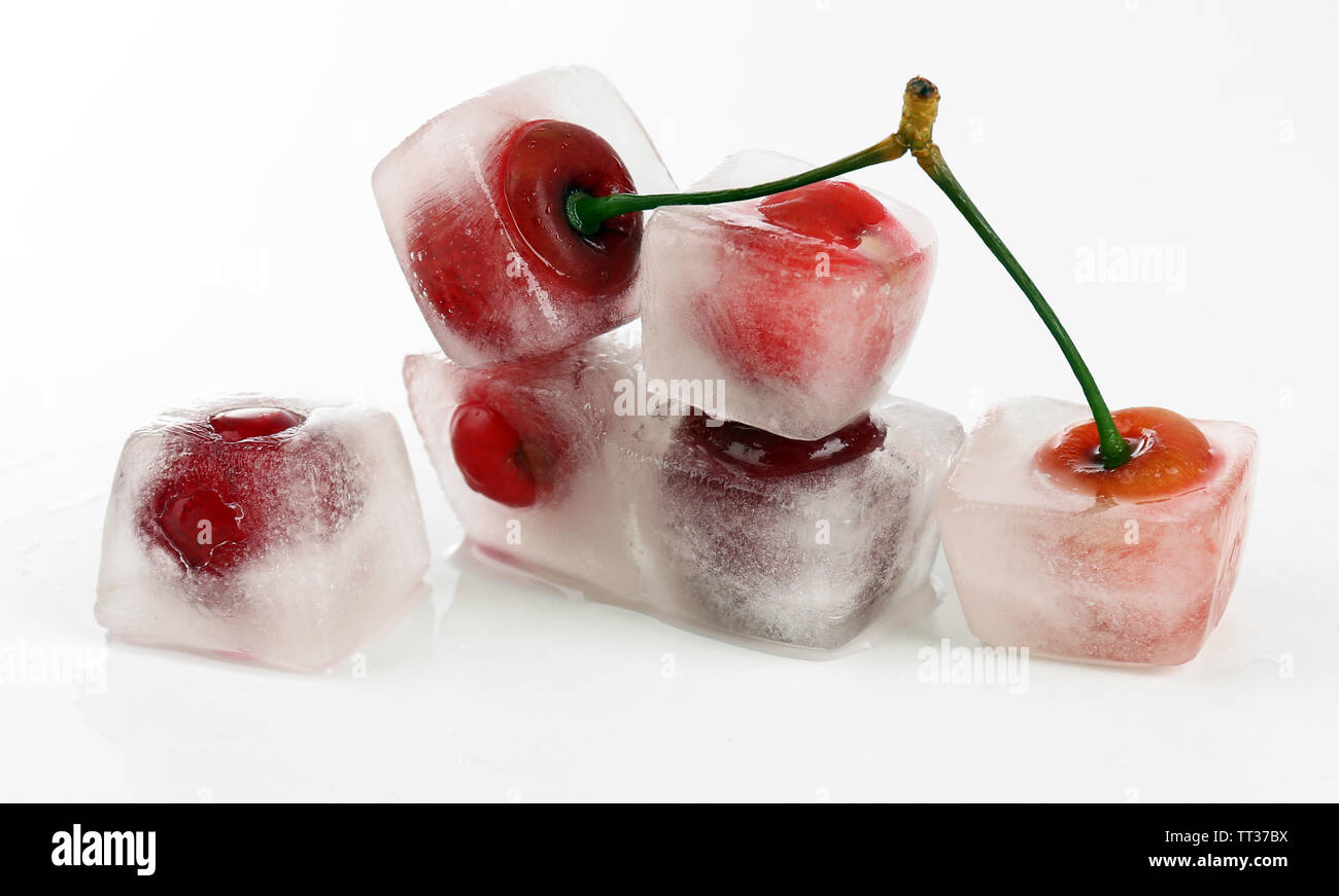 Cherry in ice cube isolated on white Stock Photo - Alamy