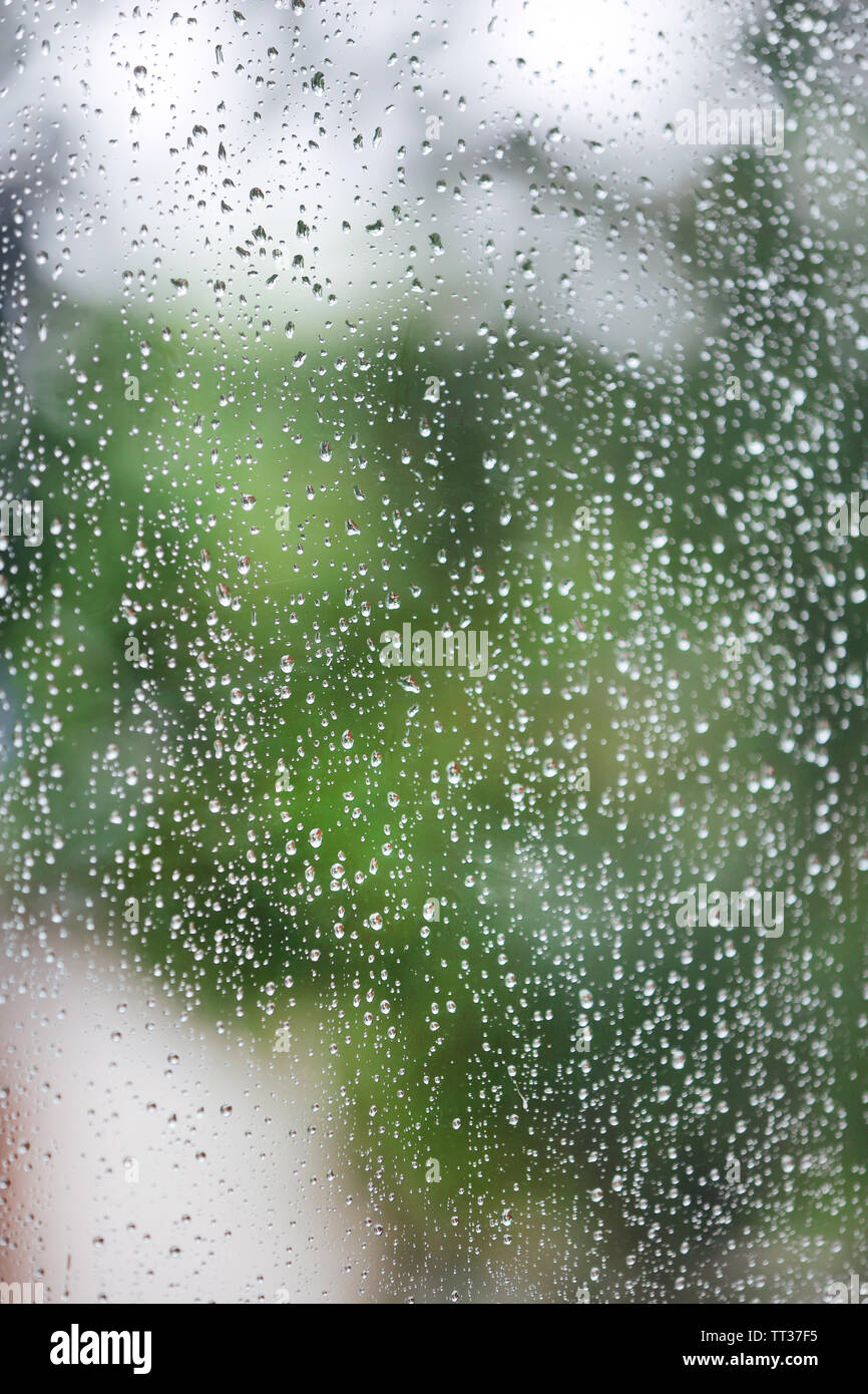 Rain water drops on window glass Stock Photo - Alamy