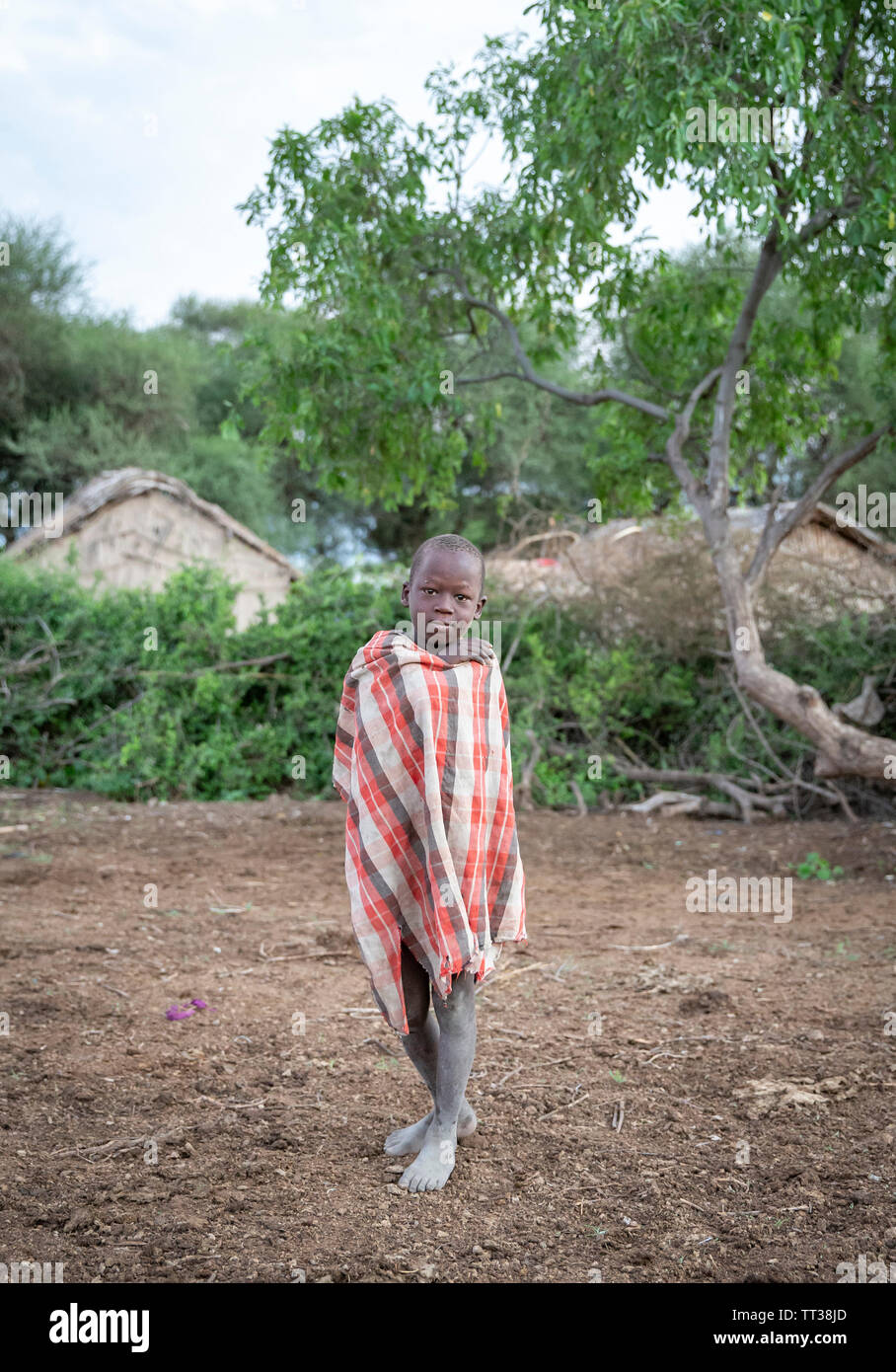 Same, Tanzania, 4th June, 2019: Maasai boy in his home boma (village ...