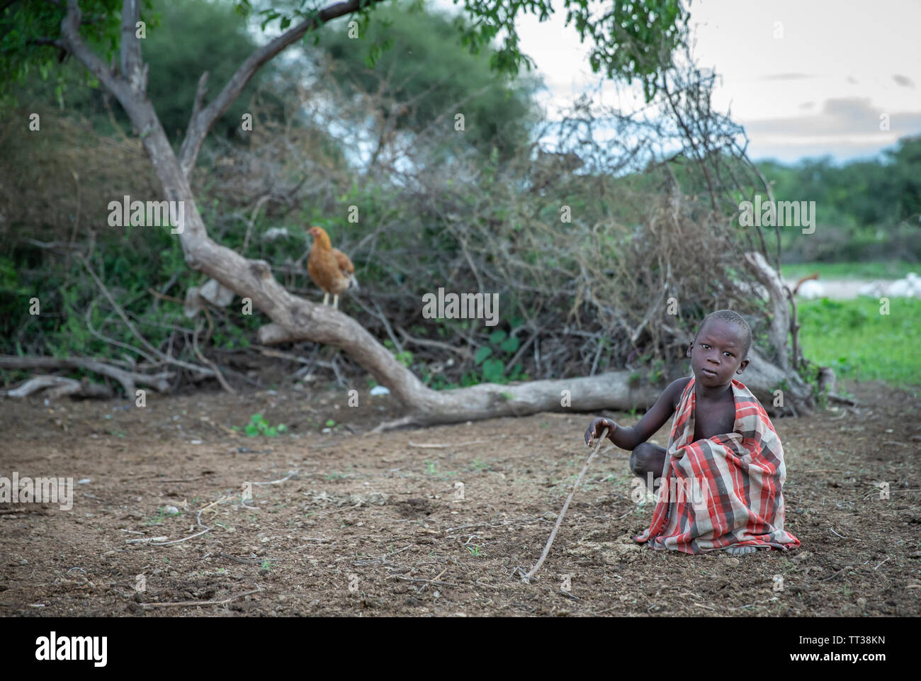 Same, Tanzania, 4th June, 2019: Maasai boy in his home boma (village ...
