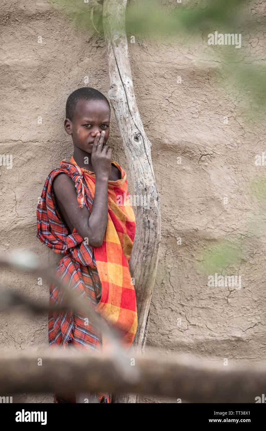 Same, Tanzania, 5th June, 2019: young Maasai in front of her home Stock ...