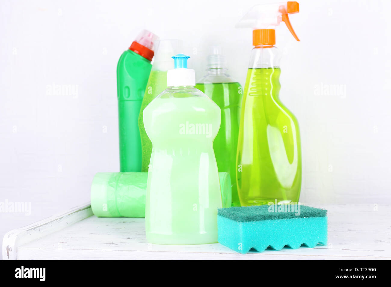 Cleaning products on shelf Stock Photo - Alamy