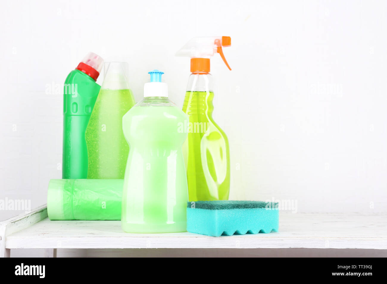 Cleaning products on shelf Stock Photo - Alamy