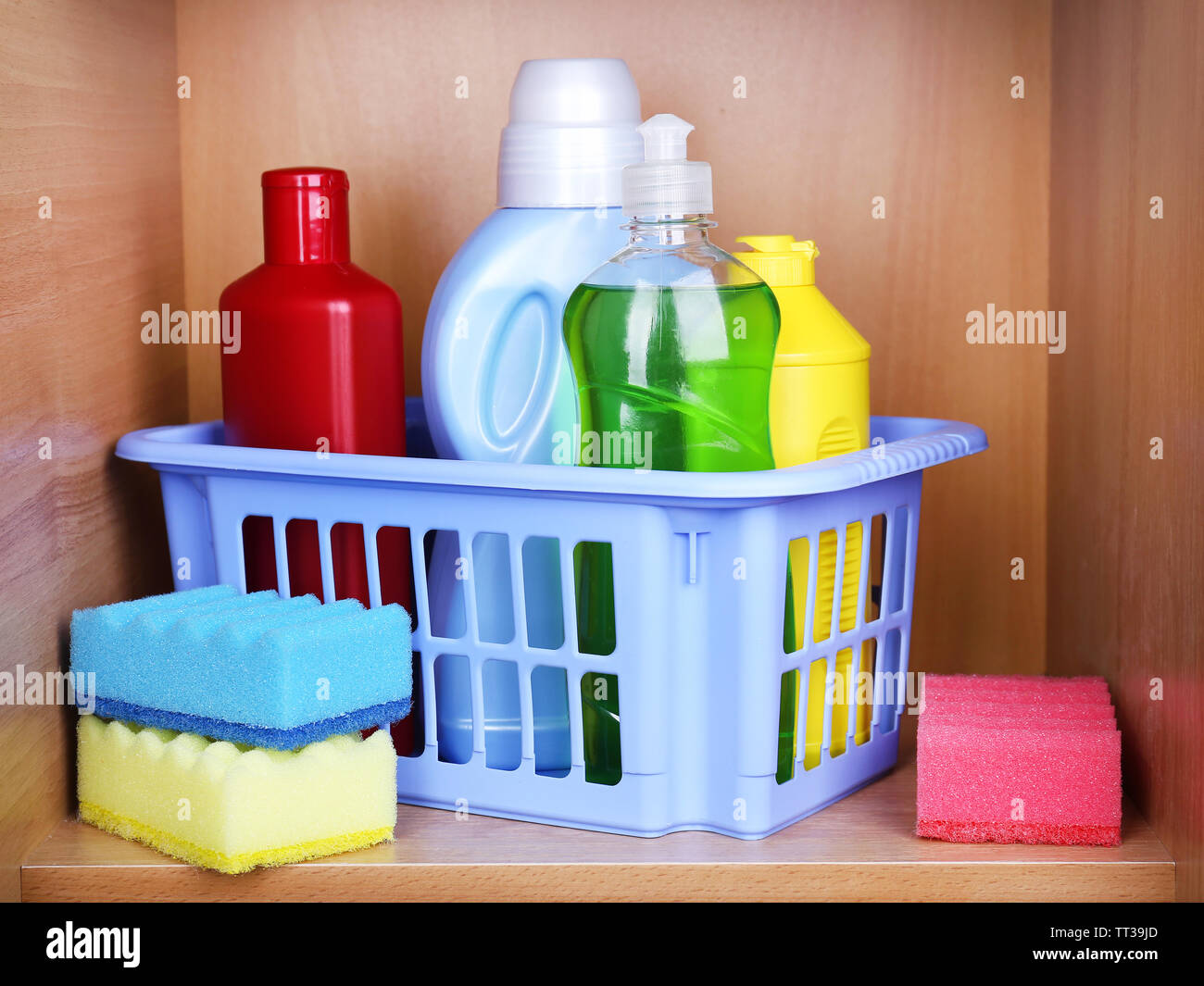 Cleaning products on shelf Stock Photo - Alamy