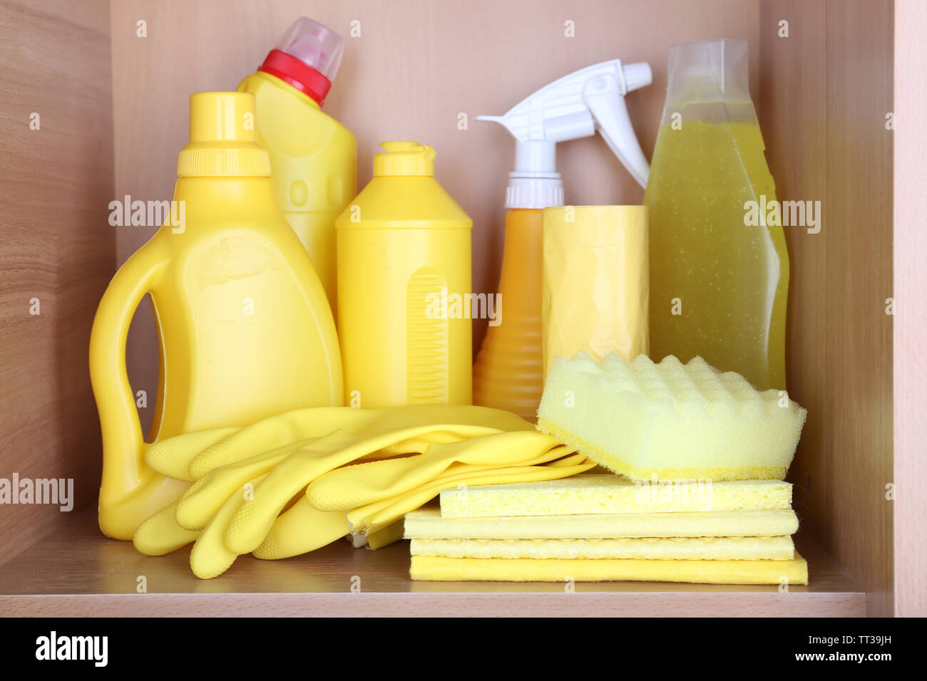 Cleaning products on shelf Stock Photo - Alamy