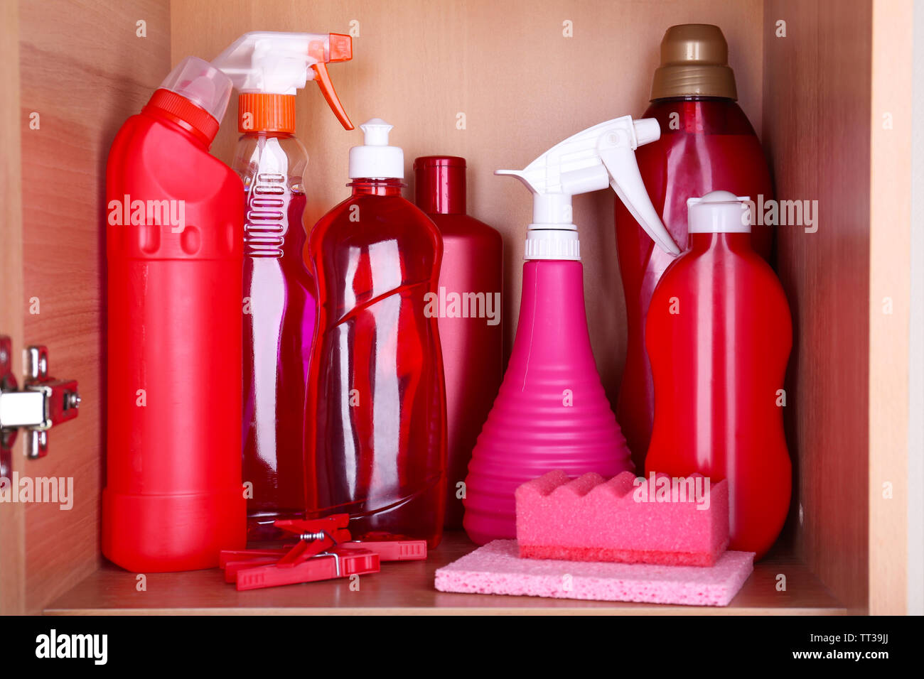 Cleaning products on shelf Stock Photo - Alamy