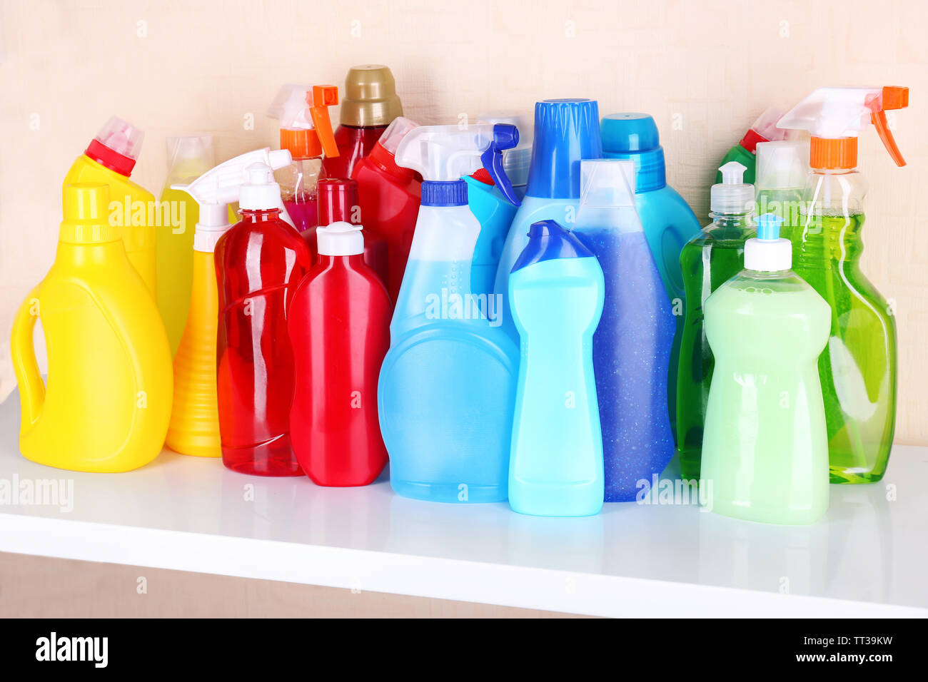 Cleaning products on shelf Stock Photo - Alamy