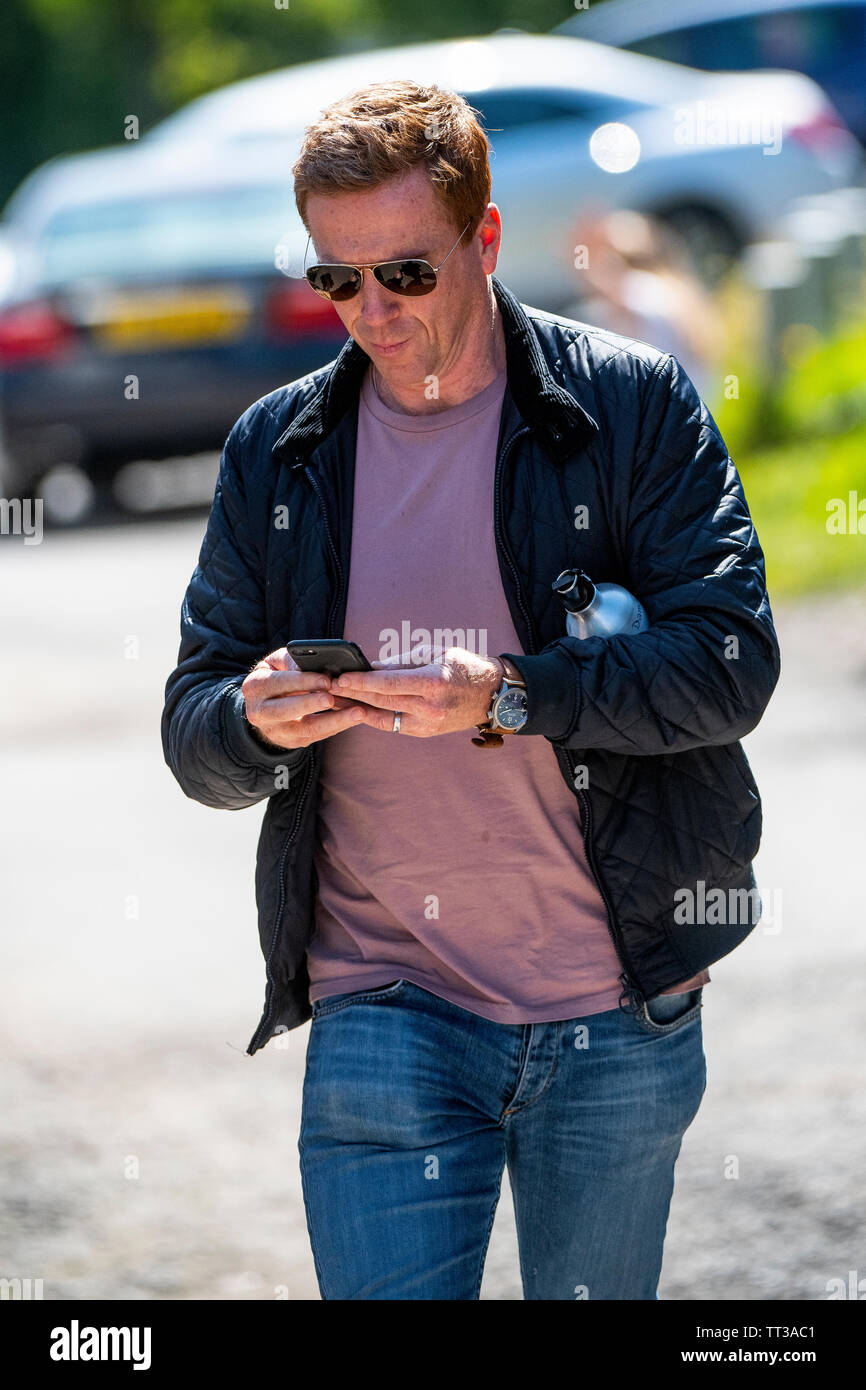 Actor Damian Lewis arrives on set during the filming of 'Dream Horse ...
