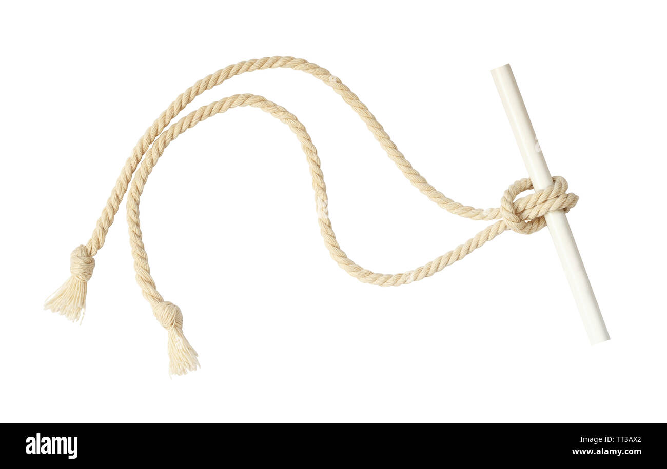 Beige cotton rope with knot isolated on white Stock Photo - Alamy