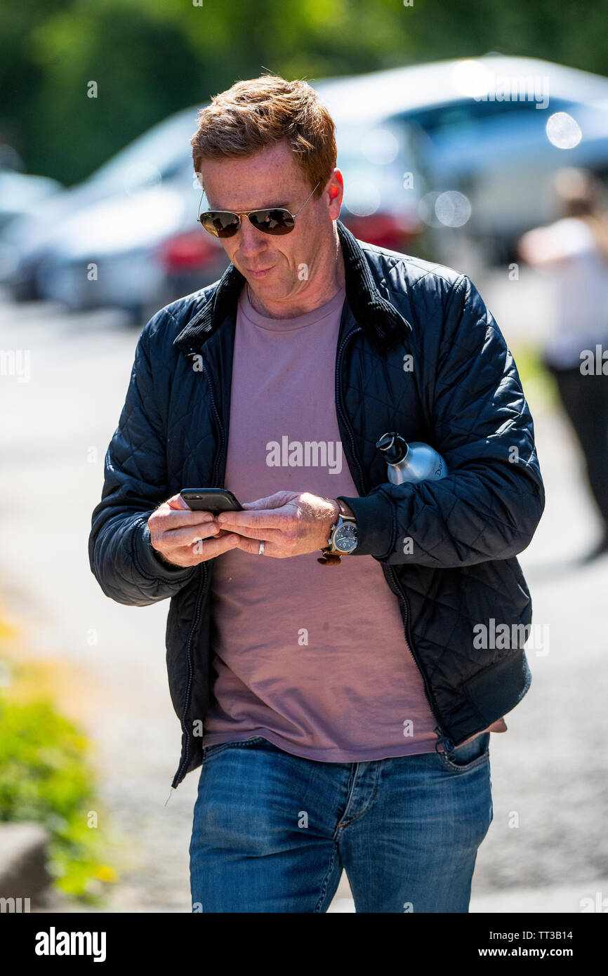 Actor Damian Lewis arrives on set during the filming of 'Dream Horse ...