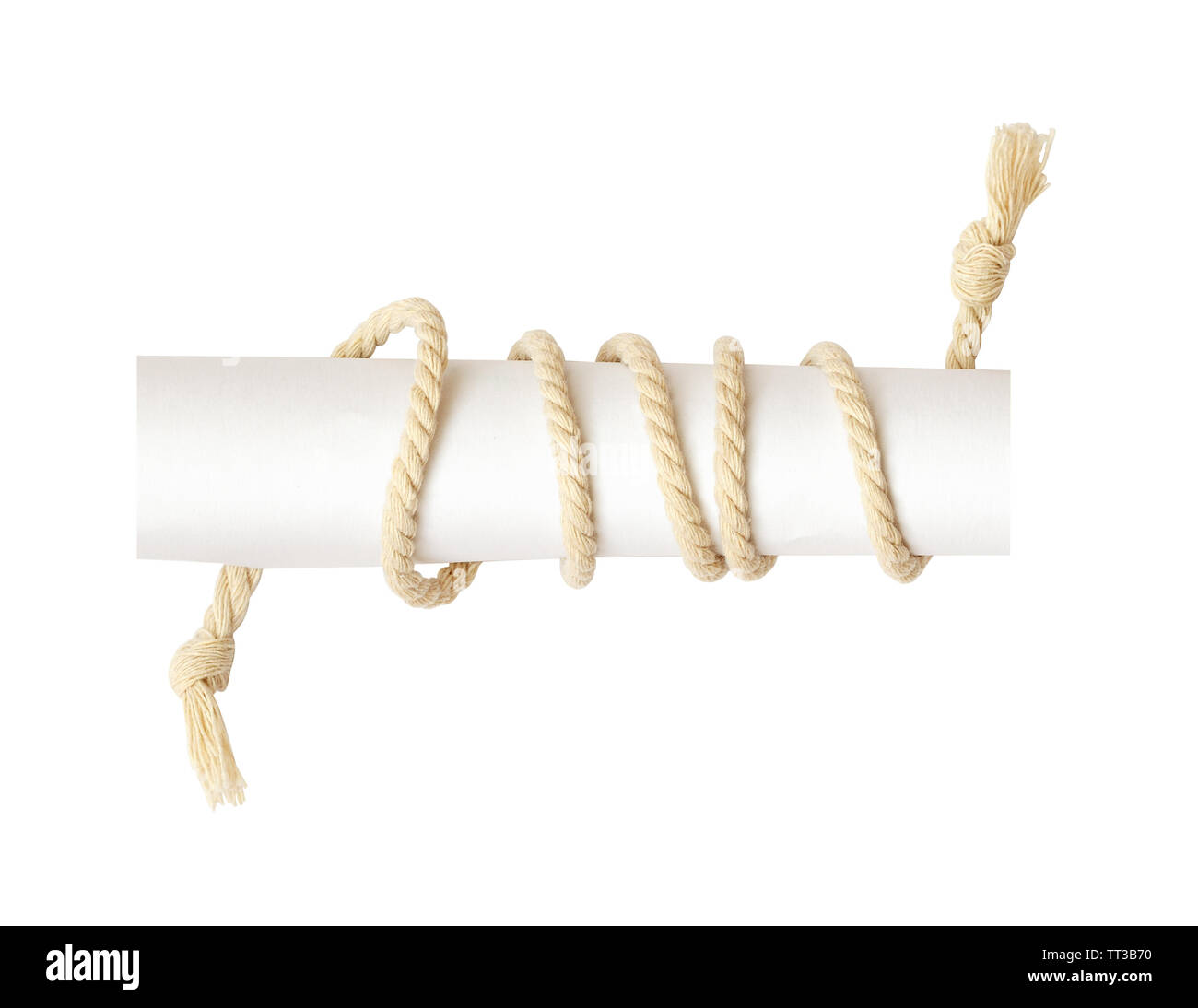 Twisted cotton rope and paper scroll isolated on white Stock Photo - Alamy