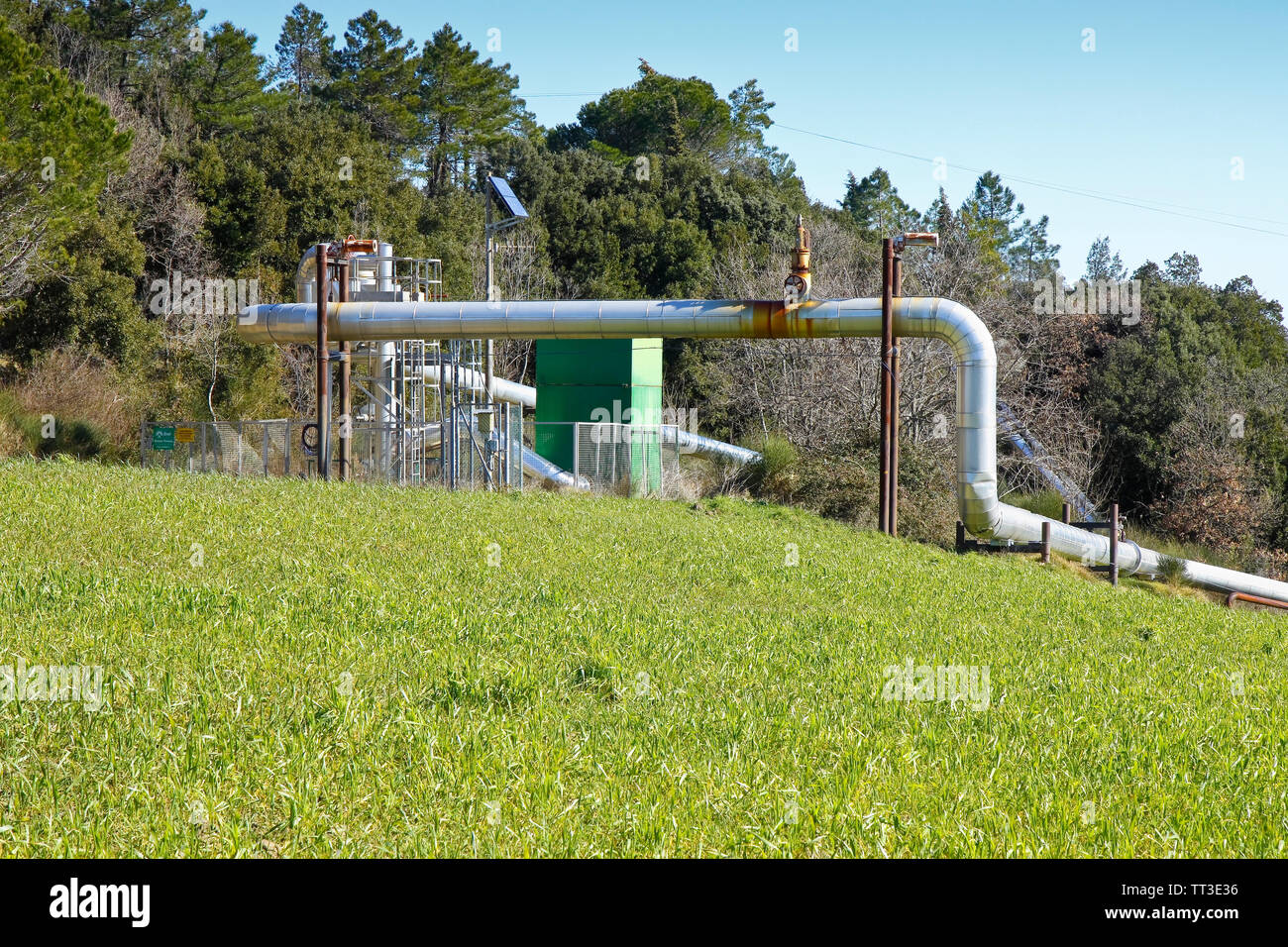 Geothermal power plant in Tuscany hills. In the picture you can see a ...