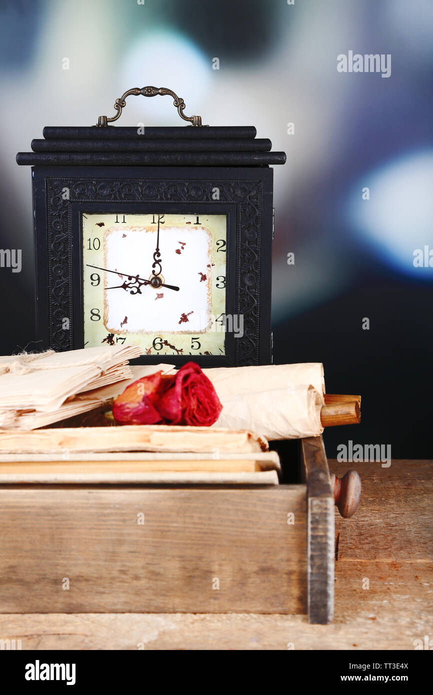 Still life with old retro clock Stock Photo - Alamy