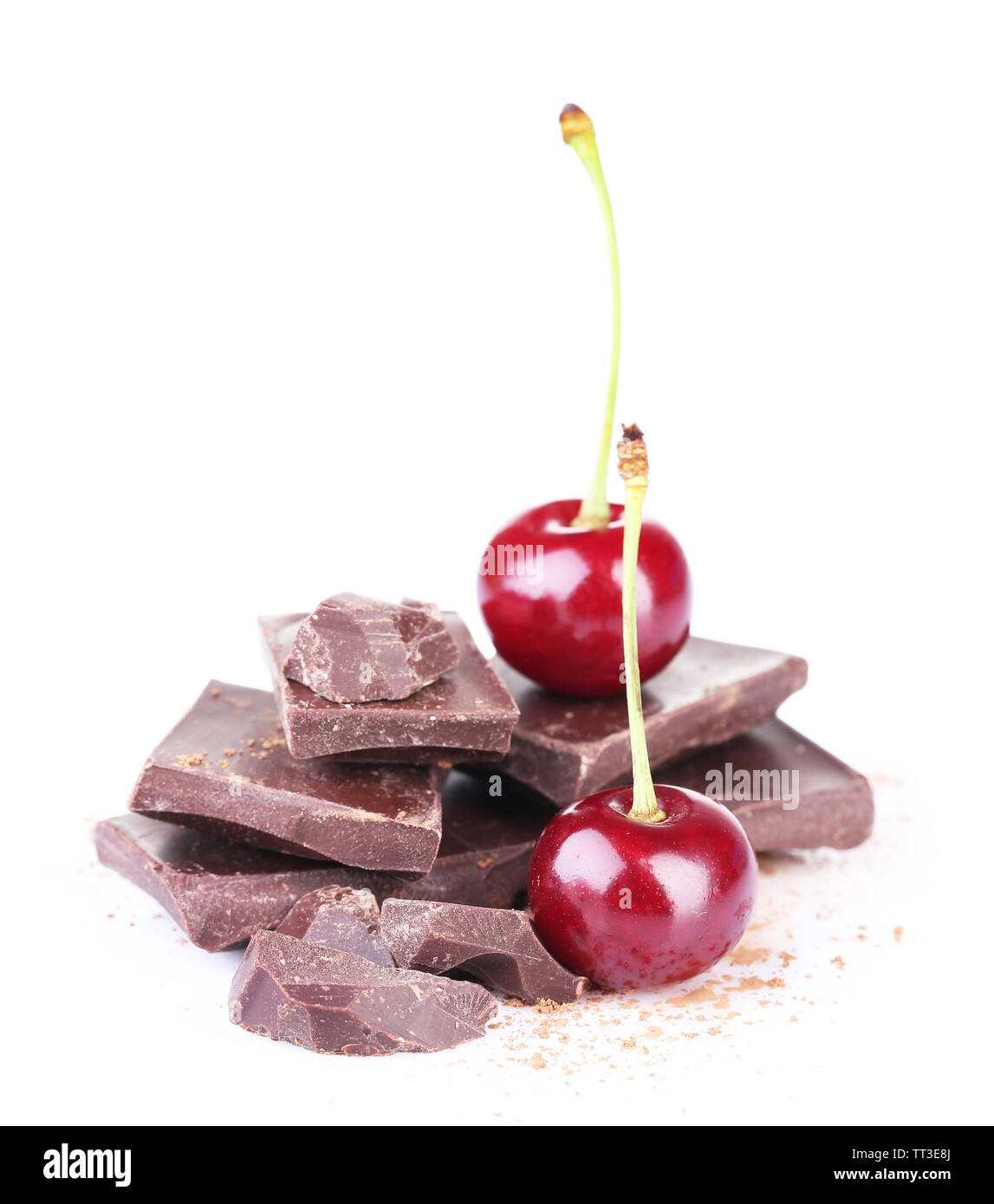 Cherries and chopped chocolate isolated on white Stock Photo - Alamy
